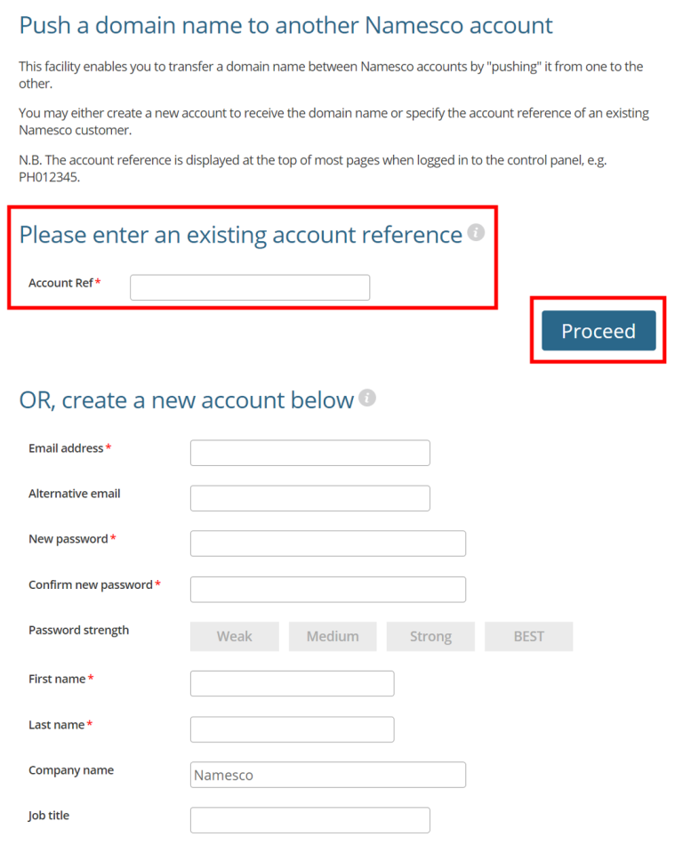 How to Push a Domain Name to another Namesco Account - Support Centre ...