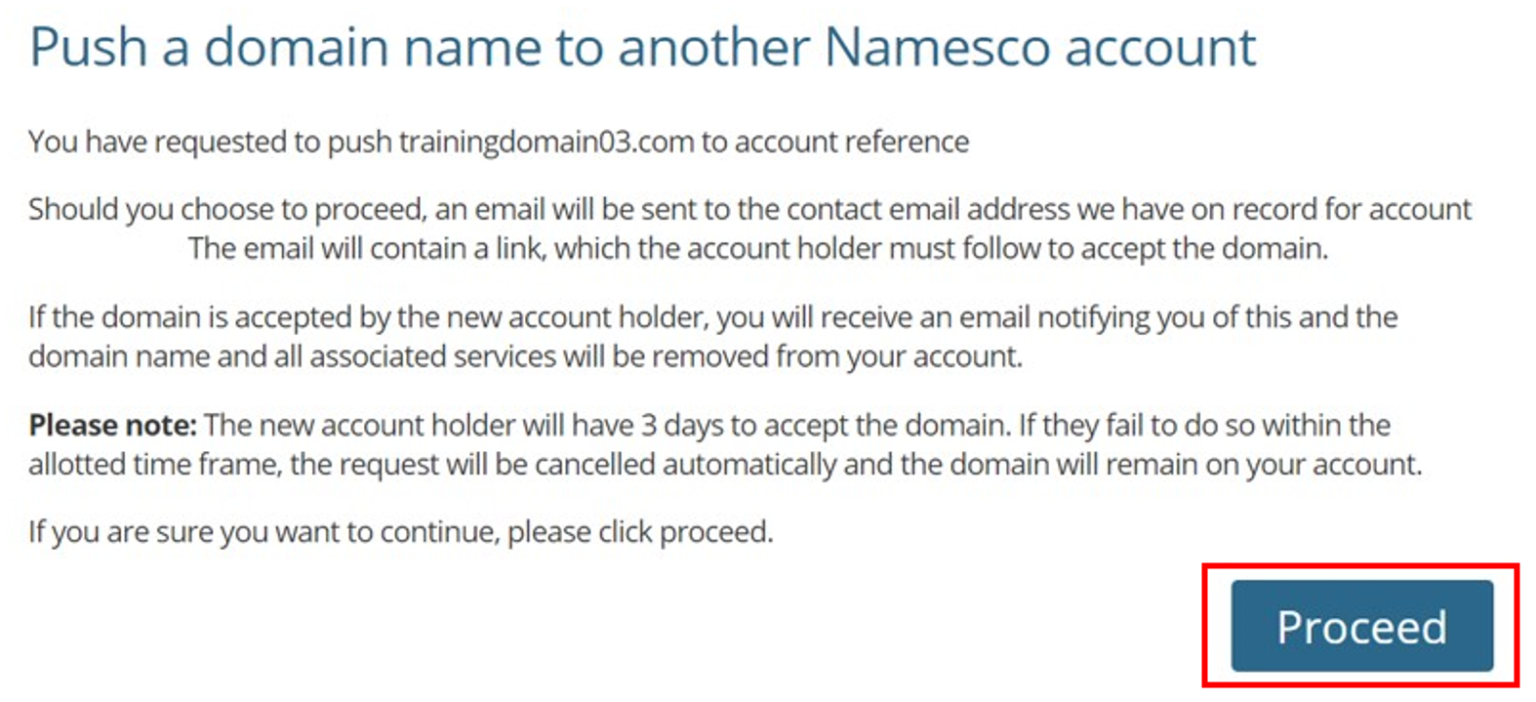 How to Push a Domain Name to another Namesco Account - Support Centre ...